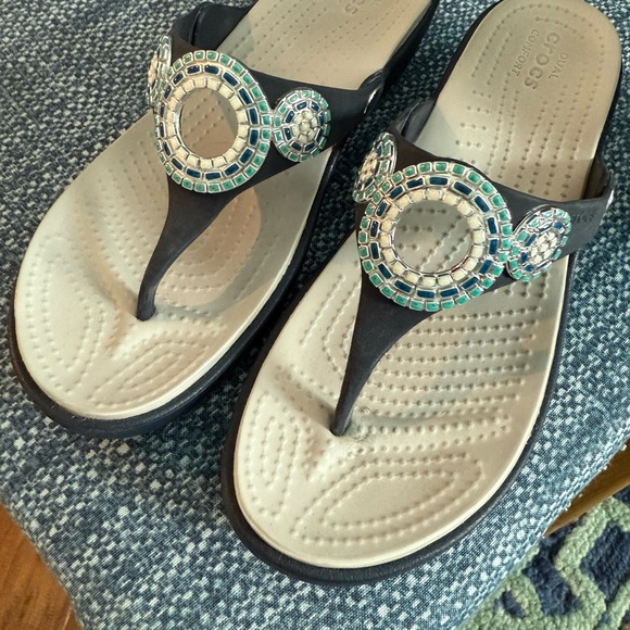 CROCS | Shoes | Crocs Black And Blue Sandals With Decorative ...